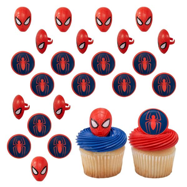 ・DecoPac Marvel's Spider-Man Spider and Mask Rings Cupcake Rings - 24 cupcake toppers featuring Spider-Man's Mask and Em...