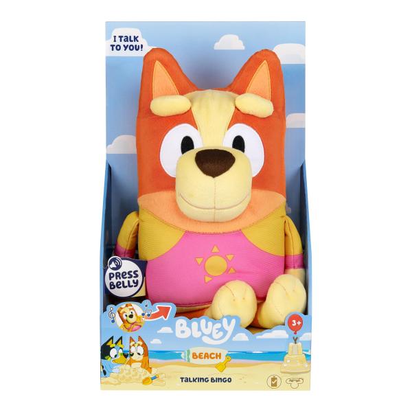 ・Bingo Talking Plush: Bring the fun and imaginative play of Bluey home with this beach edition Bluey musical toys - pres...