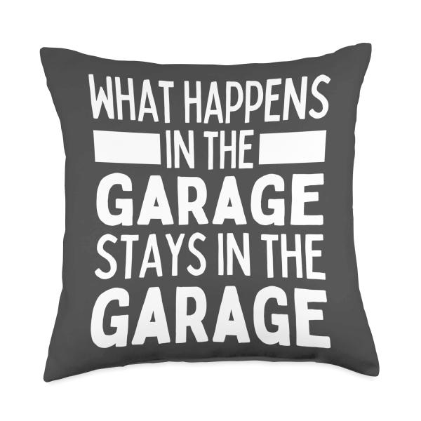 ・Do you spend hours working ＆ staying in the garage? This funny graphic joke design that says WHAT HAPPENS IN THE GARAGE...