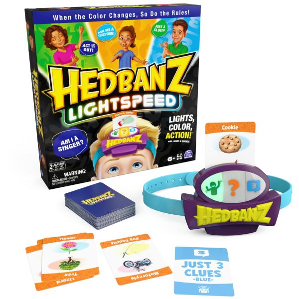 ・Play At Lightspeed: Rules change in a flash as your electronic headband lights up 1 of 3 colors. Guess as many cards as...