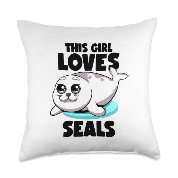 ・This Girl Loves Seals is for women and girls who love seals, sea lions and for all animal lovers. A kawaii cartoon-styl...