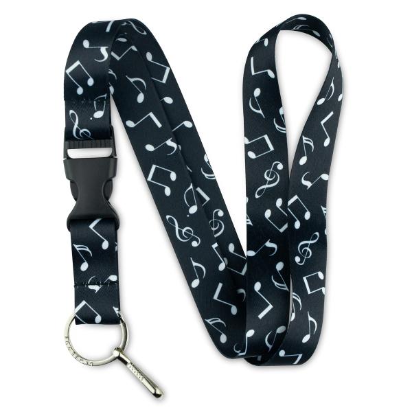 ・Music-themed lanyard with musical notes on black background. This Limeloot lanyard is made with a sublimation process t...