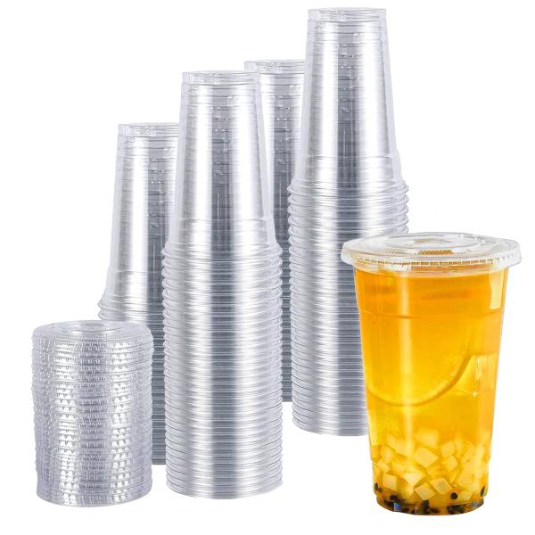 ・Tashibox 24 oz clear cups with lids (with X hole for straws) - 100 sets (100 cups and 100 lids)・This clear plastic cup ...