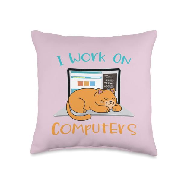 ・Cat lover design featuring a cat sleeping on a laptop with the text "I Work On Computers."・This graphic design is perfe...