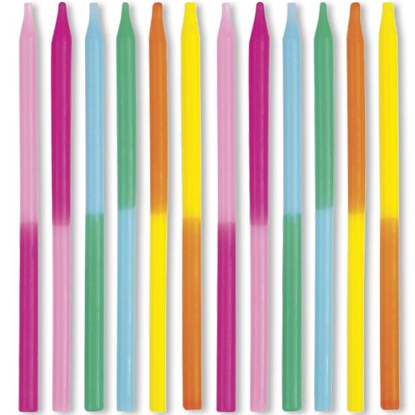 ・VIBRANT ASSORTED COLORS ＆ TWO-TONED DESIGN: Our premium 5" birthday candles come in a 12-pack of assorted two-color com...