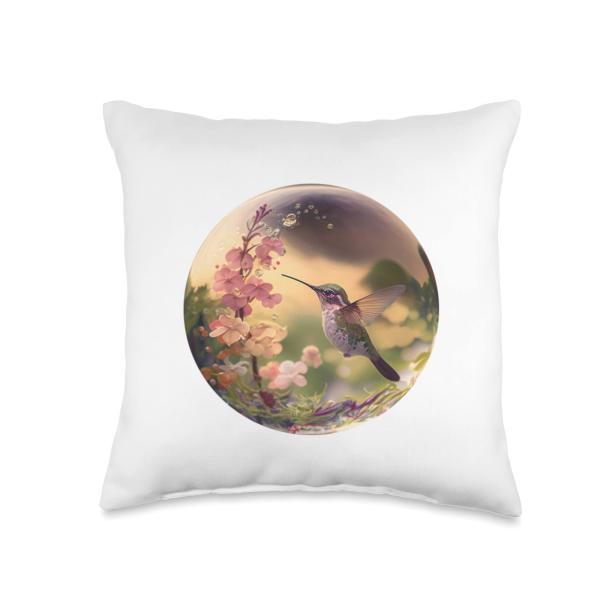 ・Beautiful Hummingbird Floral Bubble Haven featuring a stunning hummingbird in mid-air, encased in a whimsical bubble wi...