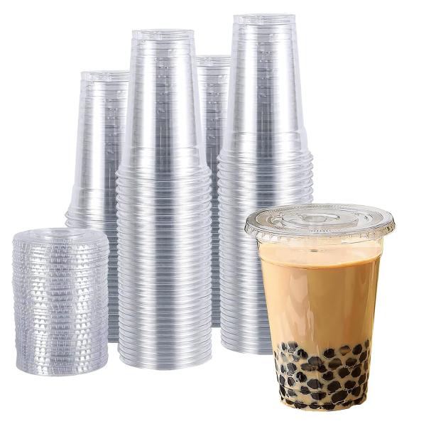 ・Tashibox 20 oz clear cups with lids (with X hole for straws) - 100 sets (100 cups and 100 lids)・This clear plastic cup ...