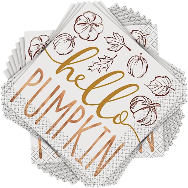 ・CHIC "HELLO PUMPKIN" DESIGN: Add a touch of elegant autumn style to your Thanksgiving table with these eye-catching "He...