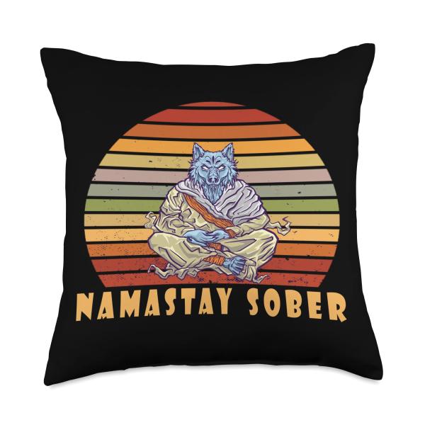 ・This nice Novelty Graphic says "Namastay Sober" and shows a wolf meditating in vintage retro colors. Nice for oldtimers...