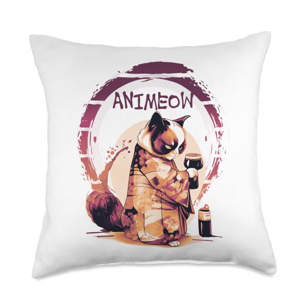 ・Funny ANIMEOW Standout Japanese-Inspired Samurai Ninja Cat Graphic Retro Anime・Japanese kawaii cat in kimono artwork, P...