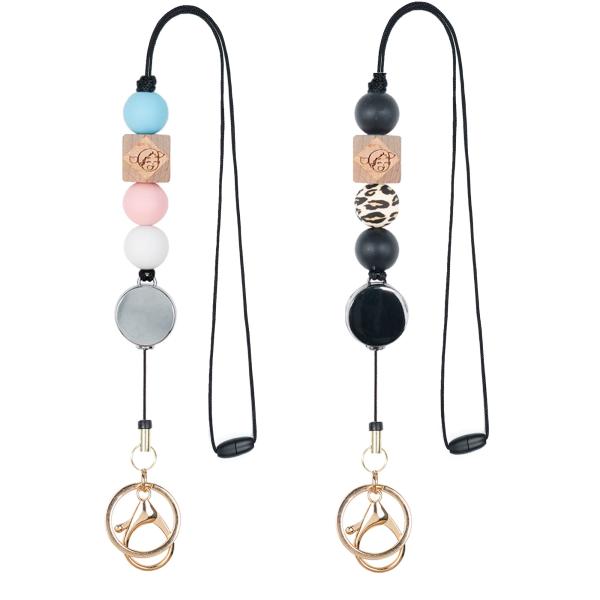 ・【Packing List】 The package comes with 2 fashion wooden beaded neck lanyard,features a detachable keychain with metal ba...