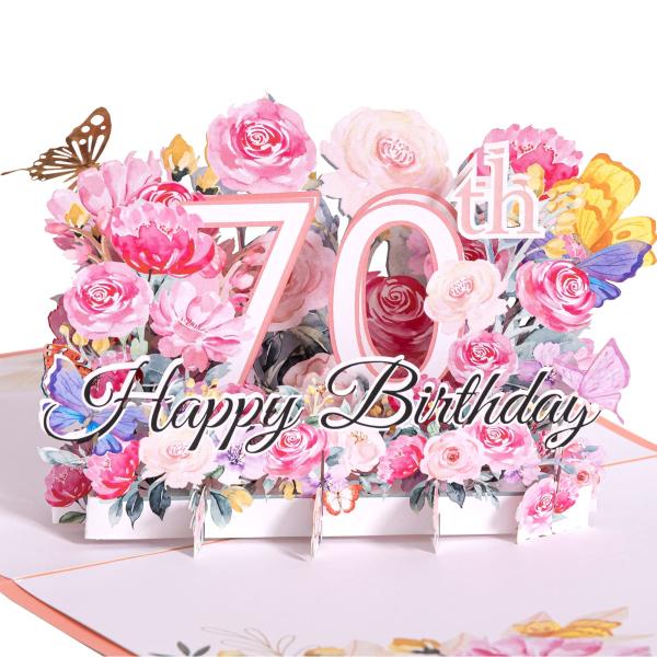 ・【Ideal Gift】: This 70th birthday pop up card would be a great gift for women, her or friends. Card folds flat and can b...