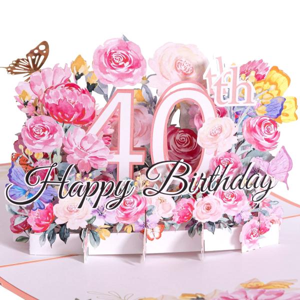 ・【Ideal Gift】: This 40th birthday pop up card would be a great gift for women, her or friends. Card folds flat and can b...