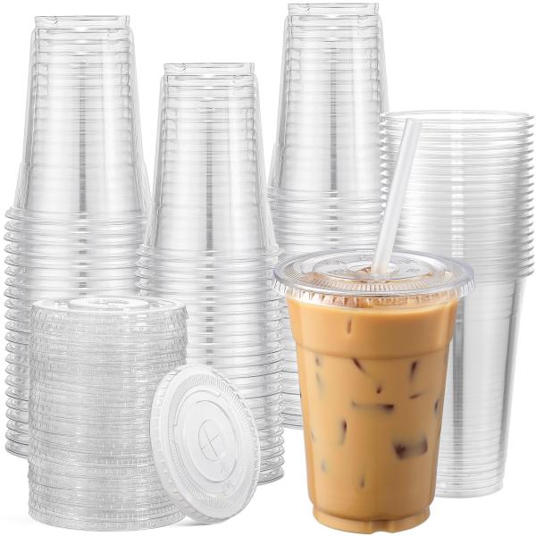 ・120 sets [120 cups ＆ 120 lids]: The disposable plastic cups are made from high-grade, thicker plastic ensuring durabili...