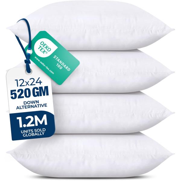・12 x 24 Pillow Inserts (Set of 4) - Offers a standard fit for 12x24 pillow covers and protectors. For a fuller, fluffed...