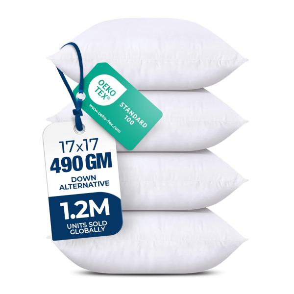 ・17 x 17 Pillow Inserts (Set of 4) - Offers a standard fit for 17x17 pillow covers and protectors. For a fuller, fluffed...