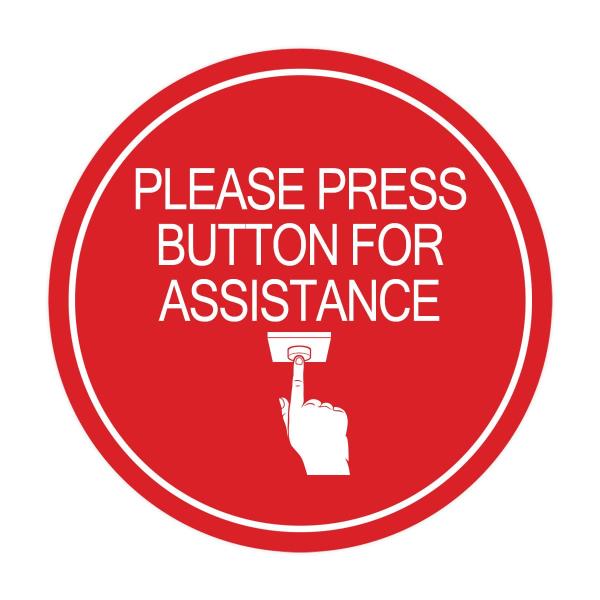 ・「Circle Please Press Button For Assistance」のサイン。ご自宅、オフィス、ビジネス、ショップに。・寸法:高さ8インチ x 幅8インチ・プレミアムレーザー彫刻プラスチック・サインには、オプションの強力...