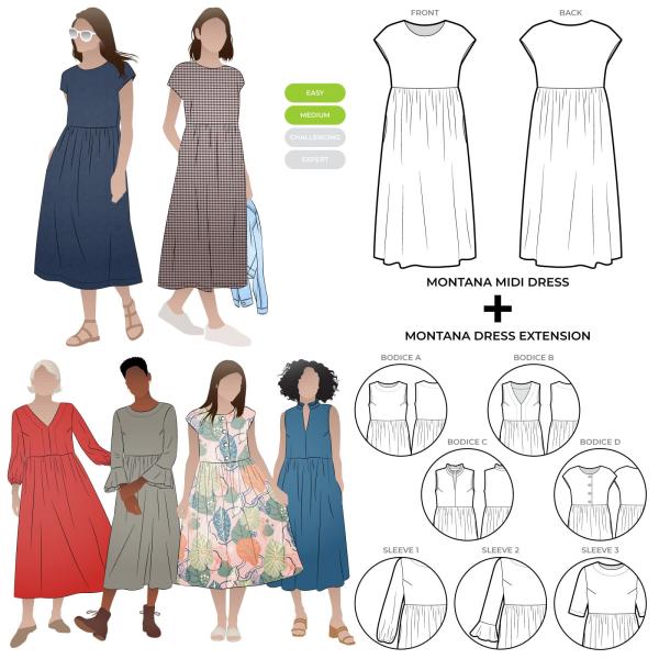 ・This discounted sewing pattern bundle from Style Arc includes the much-loved Montana Midi Dress pattern plus an Extensi...