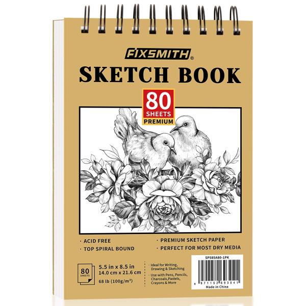 ・【ACID-FREE ＆ NON-FADED DRAWING PAPER】5.5"x8.5"/ 80 sheets at an affordable value price. Each FIXSMITH sketch book offer...