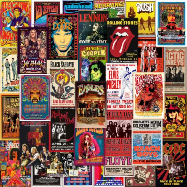 ・? 56PCS VINTAGE ROCK POSTERS SET - Celebrate classic rock with 56 mini 4x6 inch posters featuring retro 70s, 80s, and 9...
