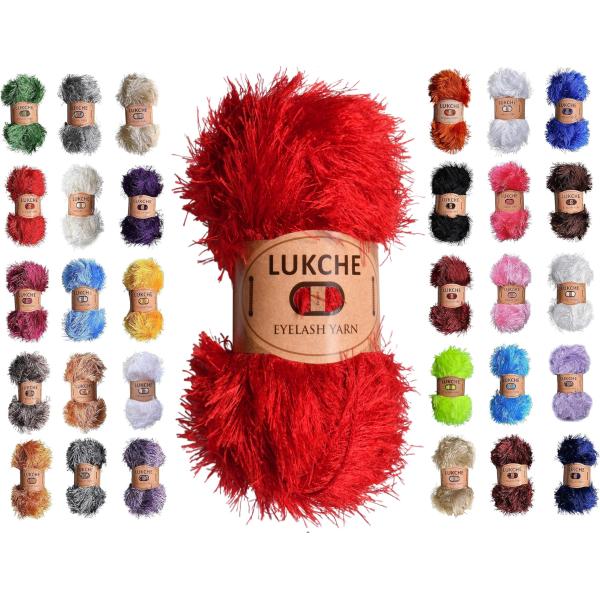 ・Lukche アイラッシュファンファー毛糸 ポリエステル100%。重量：100g／かせ、長さ：約150m（164ヤード）／かせ。<br>・針サイズ：棒針3〜3.5mm（D-E4号）、かぎ針4〜5mm（6〜8号）に対応。<...