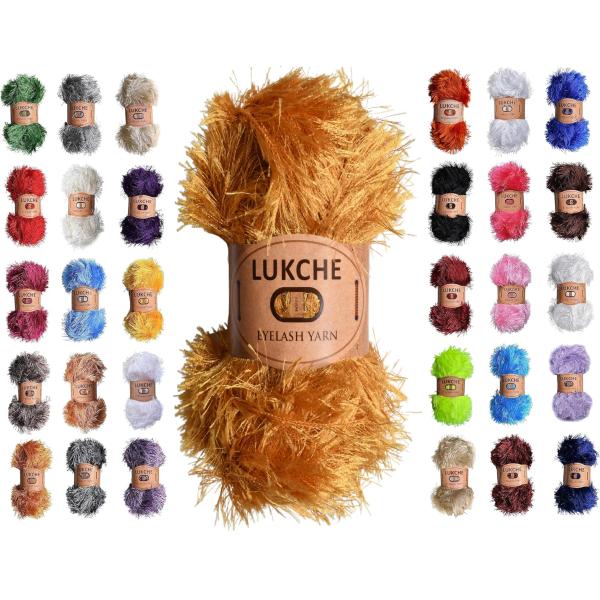 ・Lukche アイラッシュファンファー毛糸 ポリエステル100%。重量：100g／かせ、長さ：約150m（164ヤード）／かせ。<br>・針サイズ：棒針3〜3.5mm（D-E4号）、かぎ針4〜5mm（6〜8号）に対応。<...