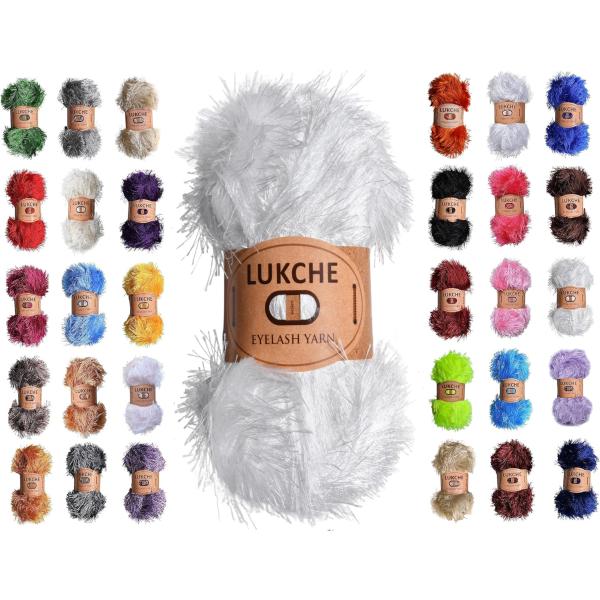・Lukche アイラッシュファンファー毛糸 ポリエステル100%。重量：100g／かせ、長さ：約150m（164ヤード）／かせ。<br>・針サイズ：棒針3〜3.5mm（D-E4号）、かぎ針4〜5mm（6〜8号）に対応。<...
