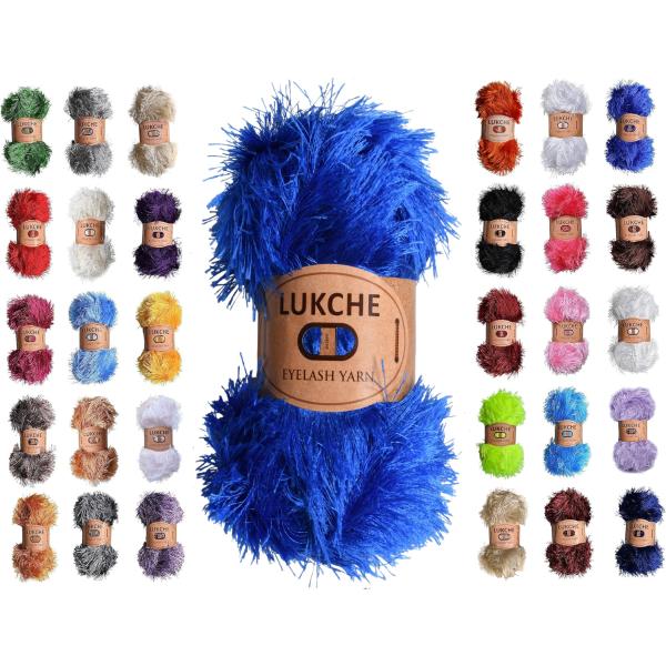 ・Lukche アイラッシュファンファー毛糸 ポリエステル100%。重量：100g／かせ、長さ：約150m（164ヤード）／かせ。<br>・針サイズ：棒針3〜3.5mm（D-E4号）、かぎ針4〜5mm（6〜8号）に対応。<...