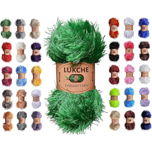 ・Lukche アイラッシュファンファー毛糸 ポリエステル100%。重量：100g／かせ、長さ：約150m（164ヤード）／かせ。<br>・針サイズ：棒針3〜3.5mm（D-E4号）、かぎ針4〜5mm（6〜8号）に対応。<...