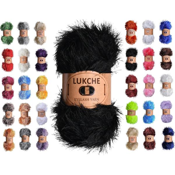 ・Lukche アイラッシュファンファー毛糸 ポリエステル100%。重量：100g／かせ、長さ：約150m（164ヤード）／かせ。<br>・針サイズ：棒針3〜3.5mm（D-E4号）、かぎ針4〜5mm（6〜8号）に対応。<...