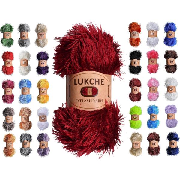 ・Lukche Eyelash Yarn High Quality %100 Polyester・Needle Size: D-E4 (3 - 3,5 mm) / Hook Size: 6-8 (4-5 mm)・Each one is 3,...