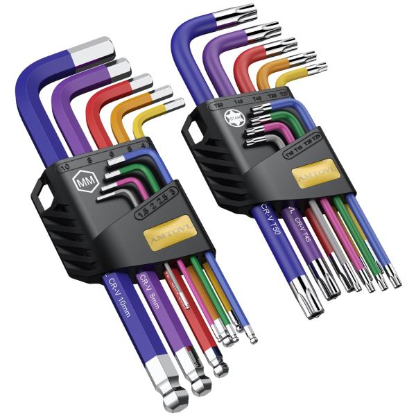 ・18PCS Professional Ball End Hex ＆ TRX Star Key Set (1.5-10mm, T10-T50)・Complete Sizing: Features 9 Metric Ball End (1.5...
