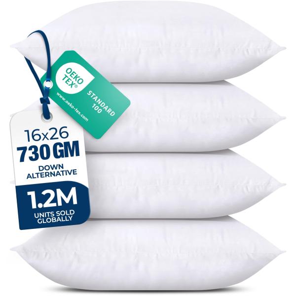 ・16 x 26 Pillow Inserts (Set of 4) - Offers a standard fit for 16x26 pillow covers and protectors. For a fuller, fluffed...