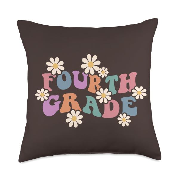 ・Fourth Grade Educational design. Groovy design says "Fourth Grade" in retro wavy text and vintage colors, with simple d...
