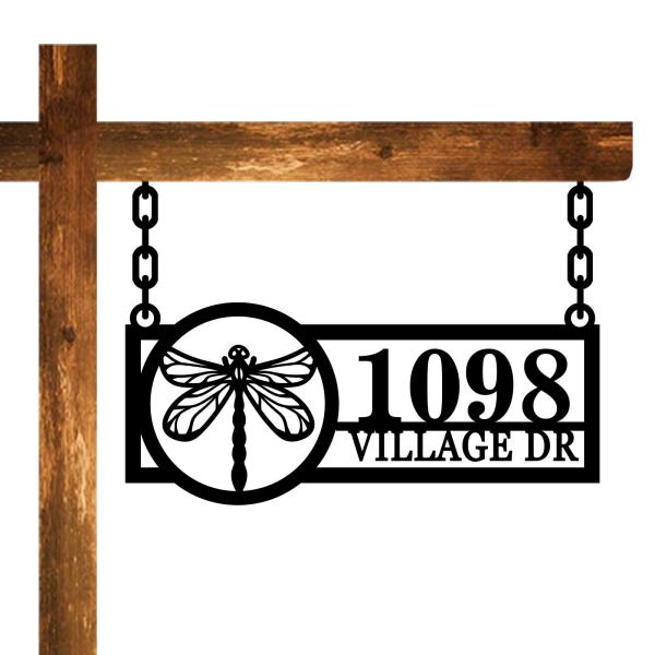 ・Personalized Elegance: Display your custom address with our hanging dragonfly metal sign, adding a touch of sophisticat...