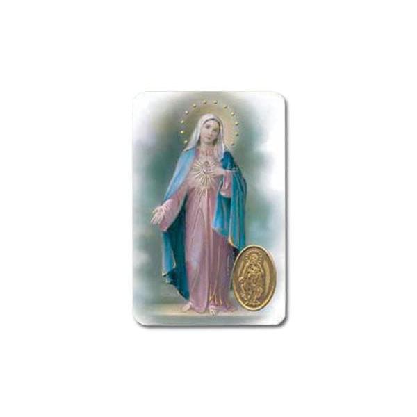 ・Design and Style; Laminated holy card with gold foil embossed medal design. The back of the holy card card has a prayer...