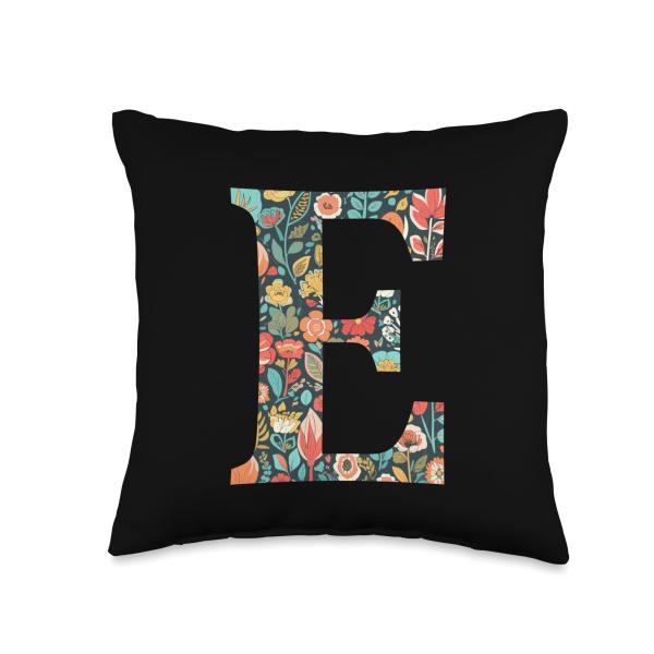 ・initial name monogram floral pattern letter E English alphabet colorful Garden Botanical flowers cute design cool graph...
