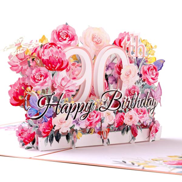 ・【Ideal Gift】: This 90th birthday pop up card would be a great gift for women, her or friends. Card folds flat and can b...