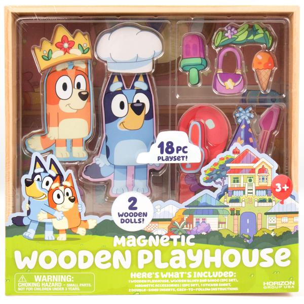 ・REUSABLE 18-PIECE BLUEY PLAY SET: All the pieces are either magnetic or repositionable, so playing dress-up can happen ...