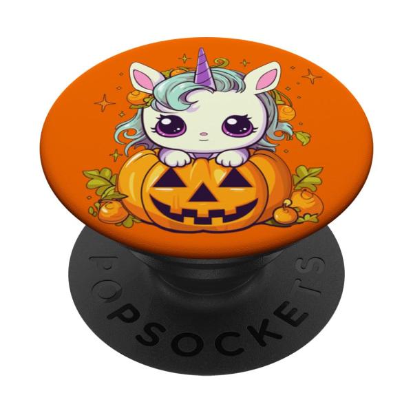 ・Halloween unicorn design image for teen tween girls women has cute cartoon art unicorn with jack o lantern pumpkin grap...