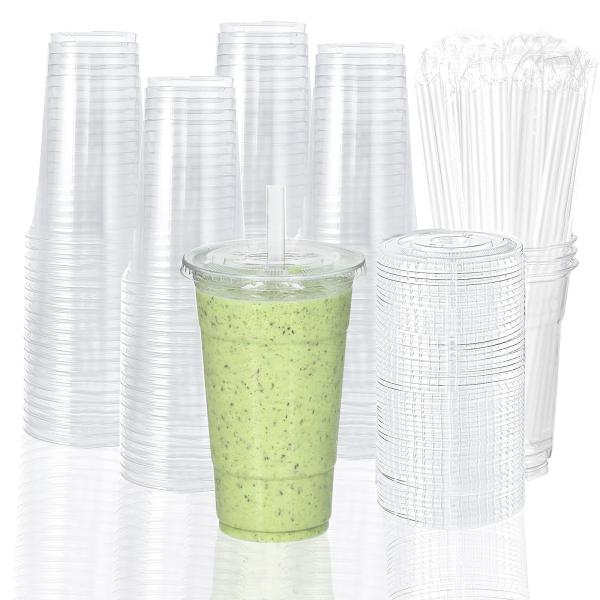 ・VALUE FOR MONEY:Each Tashibox contains 24 oz cups with flat lids 100 sets ＆ 10mm clear plastic straws 100 sets.Get the ...