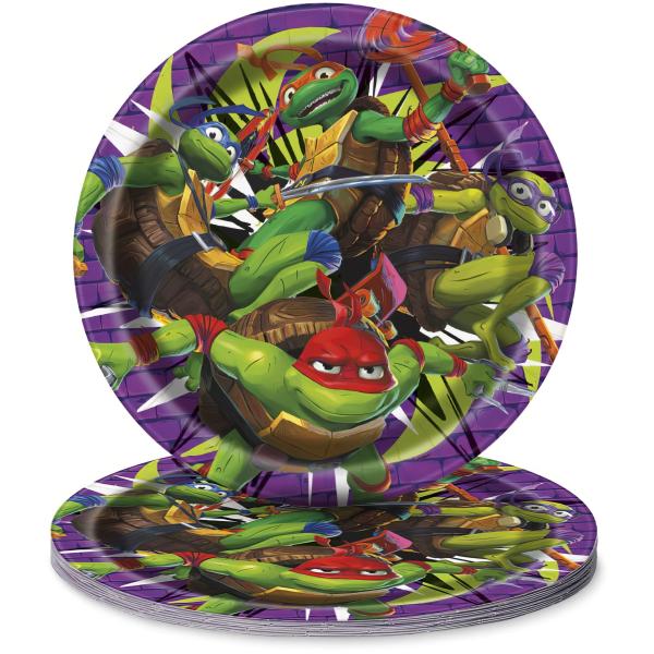・VIBRANT ＆ FUN DESIGN: Our TMNT Mutant Mayhem 9" Dinner Paper Plates feature iconic and lovable Ninja Turtles characters...