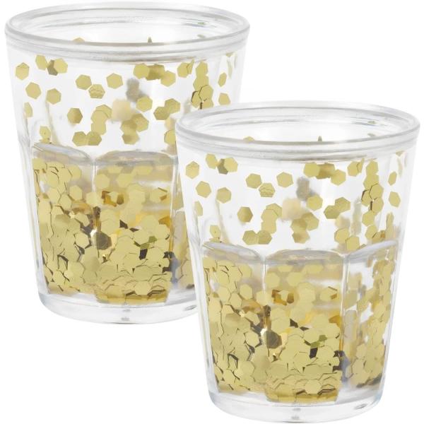 ・PERFECT FOR CELEBRATIONS: Enjoy your favorite shots in style with Gold Glitter Confetti Double Wall Plastic Shot Glasse...