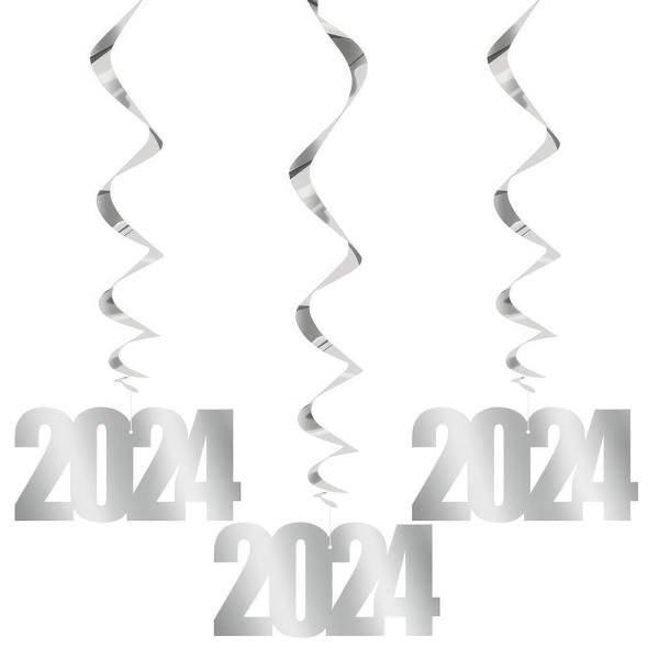 ・DAZZLING 2024 DESIGN: Welcome in the year 2024 in sparkling style with our Silver Foil "2024" Hanging Swirl Decorations...