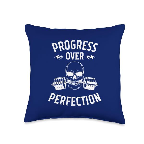 ・Embrace the fitness workout with a positive mind with our "Progress Over Perfection" gym skull graphic design. Do you b...