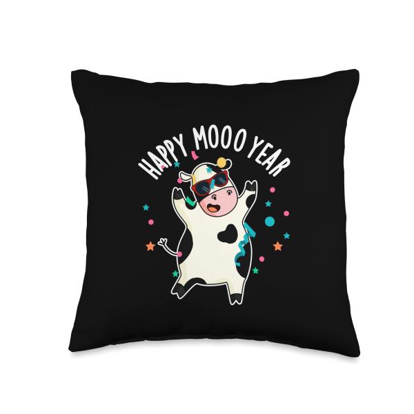 ・Features a animal pun cartoon cow wishing you a "Happy New Year".・Family-friendly funny cow pun.・100% spun-polyester fa...