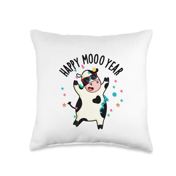 ・Features a animal pun cartoon cow wishing you a "Happy New Year".・Family-friendly funny cow pun.・100% spun-polyester fa...