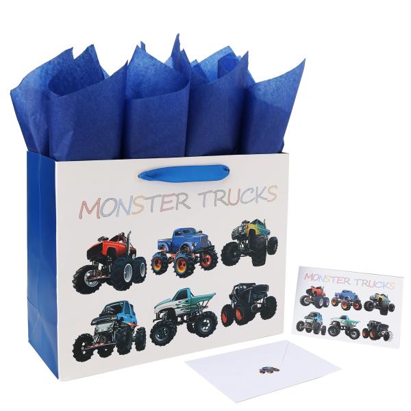 ・DISTINCTIVE DESIGN：The monster truck-themed gift bags, featuring Off-road vehicles and desert vehicles, captivate the i...