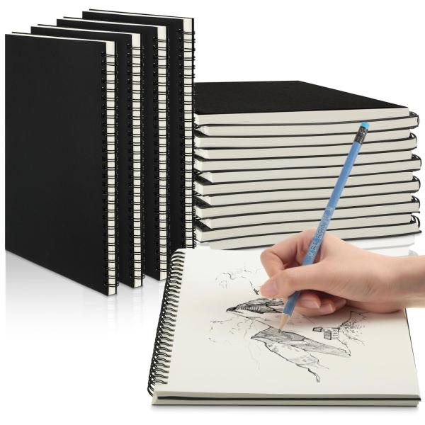 ・12 Pack Set: receive 12 bulk sketchbooks for drawing, all featuring sleek black covers, ideal for artists of all levels...