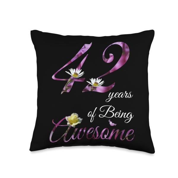 ・42 Years of Being Awesome - cute floral tee, funny vintage 42nd Birthday gift for women, ladies, your mom, wife, sister...